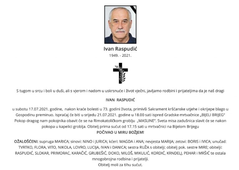 Nini Raspudiću preminuo otac Ivan - Jabuka.tv