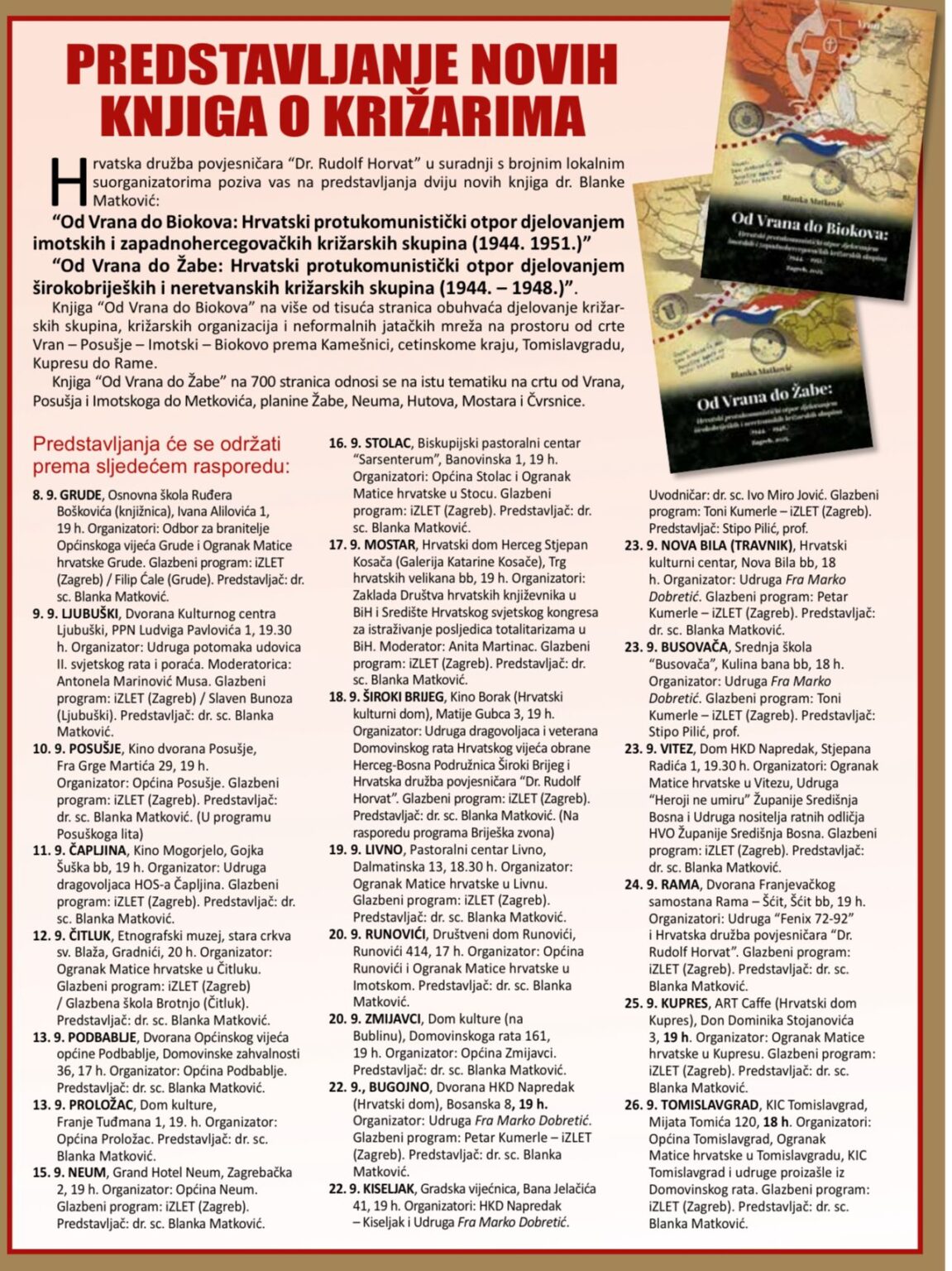 Turneja predstavljanja novih knjiga o križarima Blanke Matković započinje u Grudama - Jabuka.tv